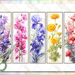 Spring Flower Bookmarks, Watercolor Digital Sheets, 2x6,3 Inch 25 ...