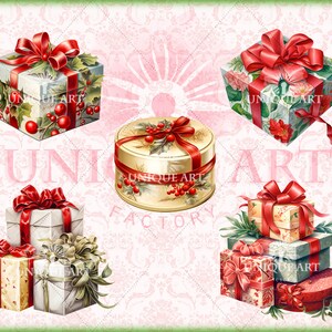 Christmas Gift Box, Watercolor Clipart Bundle, HQ Printable, PNG Format ...