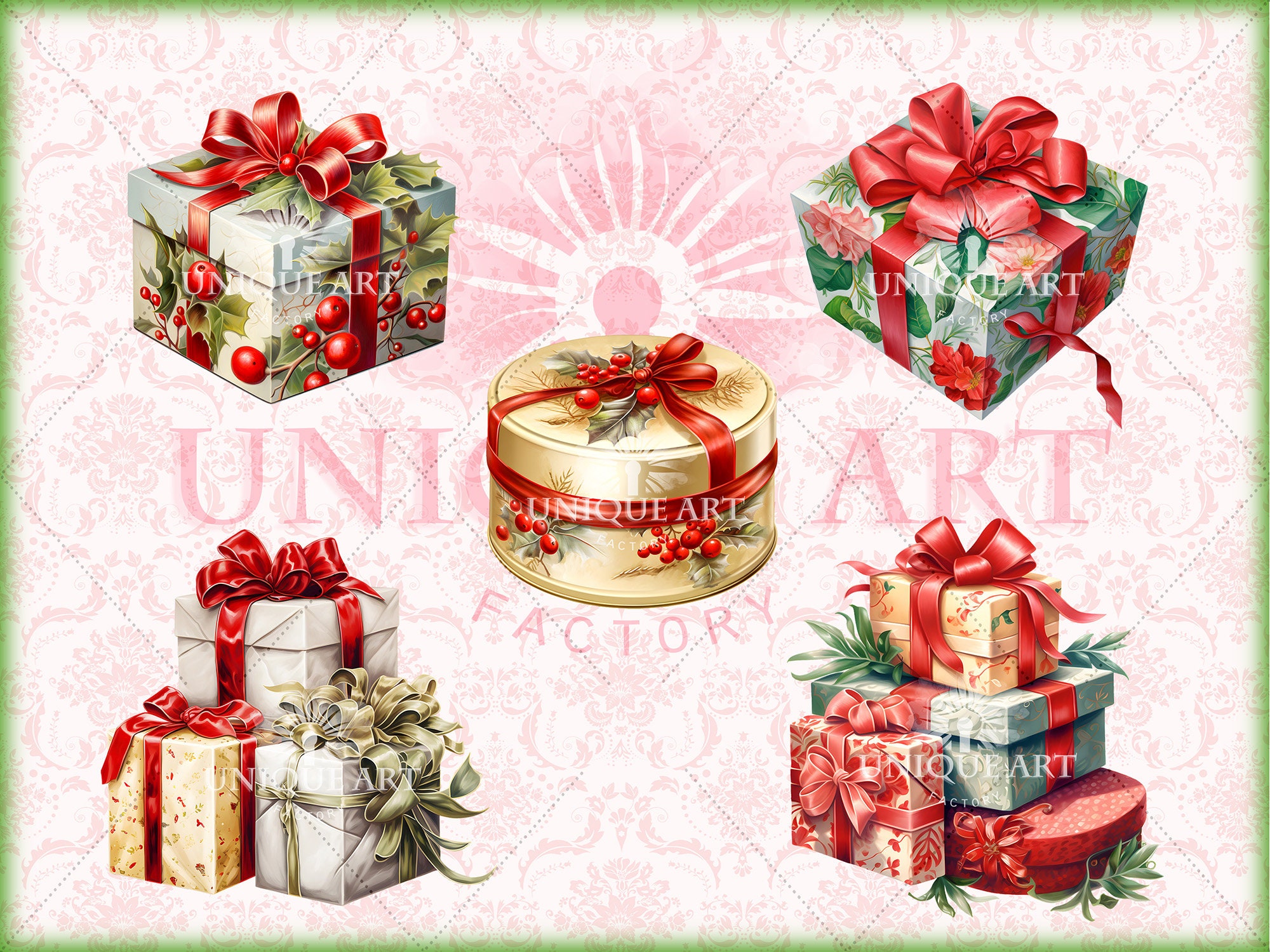 Christmas Gift Box Watercolor Clipart Bundle HQ Printable - Etsy