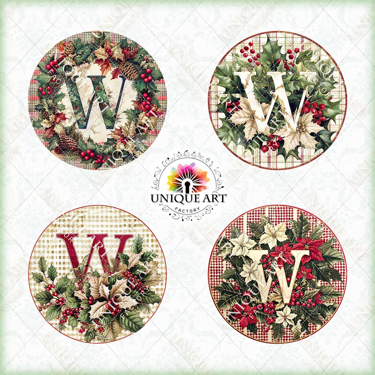 Christmas Letters - W - Watercolor Clipart Bundle 8 HQ PNG Printable ...