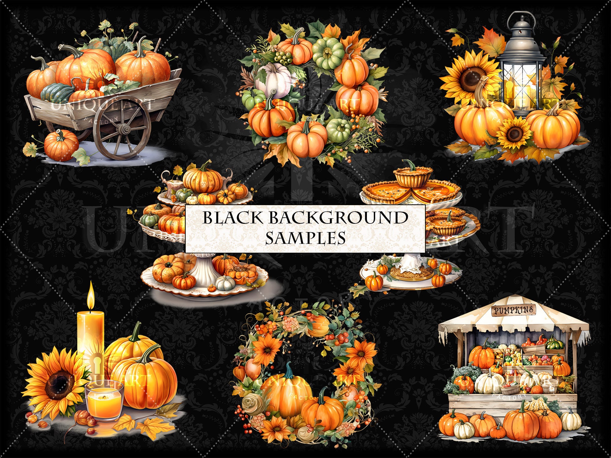 Pumpkins Floral and Pastry Themed Watercolor Clipart Bundle - Etsy
