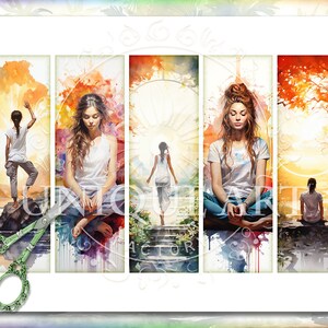 Yoga Bookmarks, Watercolor Digital Sheets, 2x6,3 Inch 20 Bookmarks in 4 ...