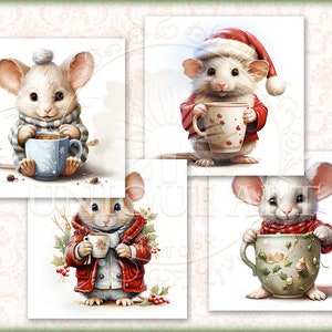 Christmas Coffee Mice, Cute Mouse, Watercolor Printable Pages, Digital ...