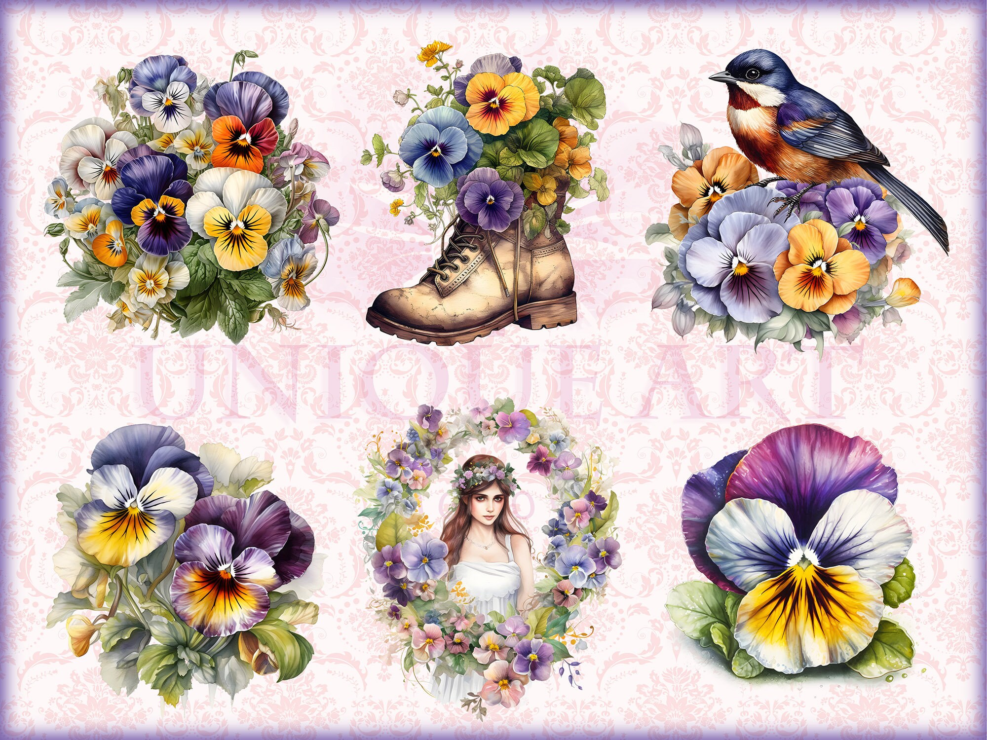 Pansy Love Pansies / Violet Flower Watercolor Clipart - Etsy