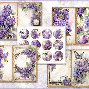 Lilacs, Watercolor Floral Junk Journal Kit, 20 JPG 11X8.5 Inch, Instant ...