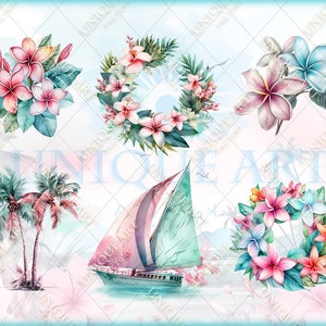 Hawaii Island Tropical Island Beach Watercolor Clipart Bundle HQ ...