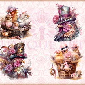 Steampunk Chicken Family Watercolor Clipart Bundle HQ Printable PNG ...