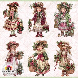 PNG Vintage Cute Girls, Christmas, Watercolor Clipart Bundle, 19 HQ ...