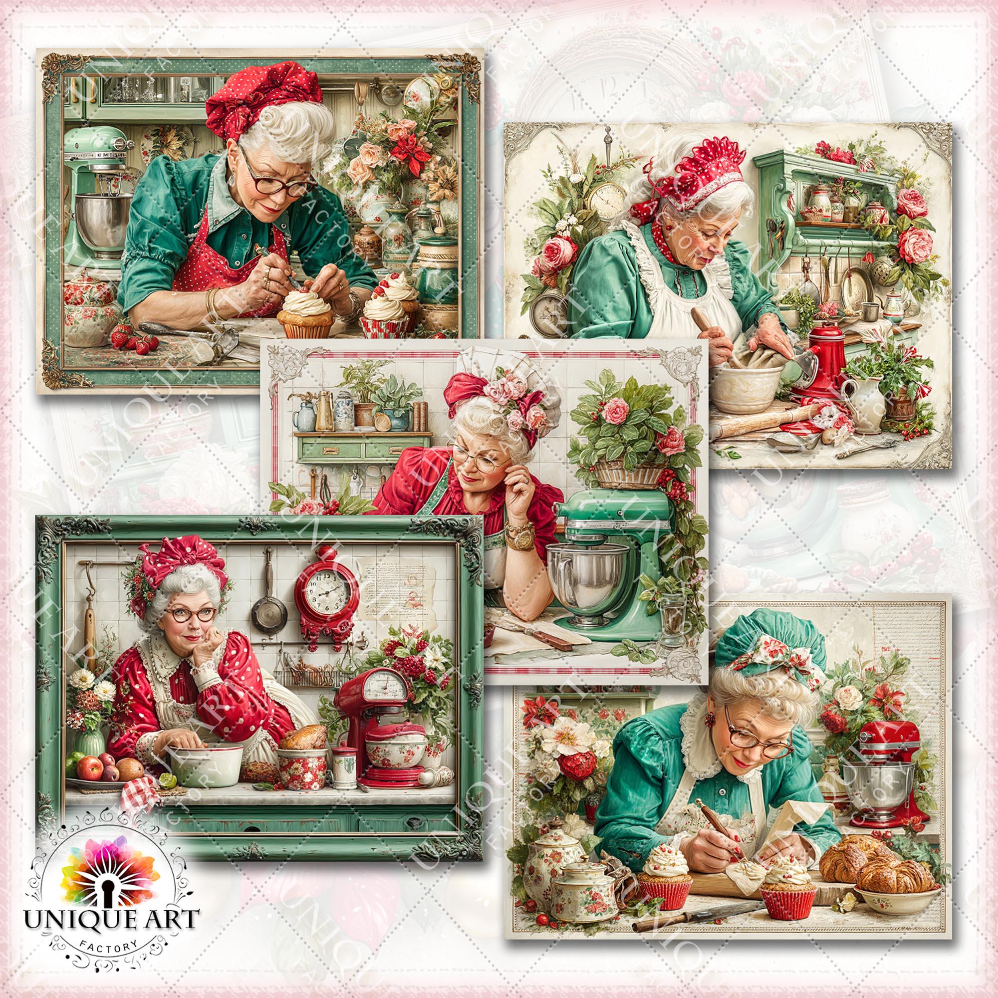 Christmas Mrs Claus' Kitchen, Printable 24 JPG Image, Noel Cozzy Retro ...