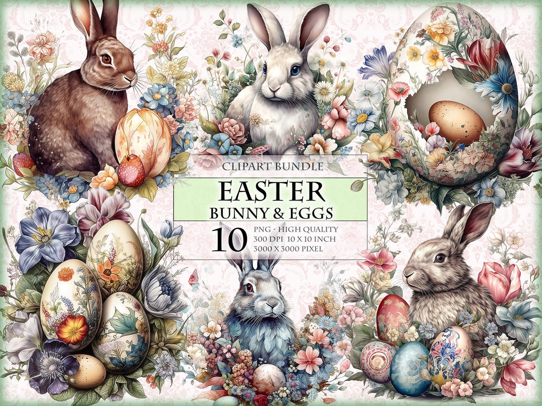 Bunny and Easter Eggs Watercolor Clipart Bundle HQ Printable PNG Format ...