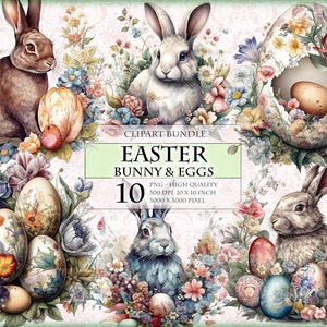 Bunny and Easter Eggs Watercolor Clipart Bundle HQ Printable PNG Format ...