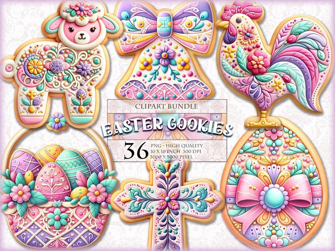 Easter Cookies, Spring Watercolor Clipart Bundle, Printable 36 HQ PNG ...