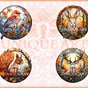 Autumn Animals, Stained Glass Watercolor Clipart Bundle HQ Printable ...