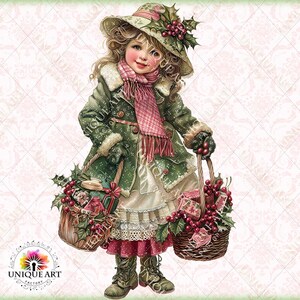 PNG Vintage Cute Girls, Christmas, Watercolor Clipart Bundle, 19 HQ ...