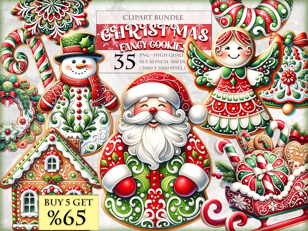 Christmas Fancy Cookies, Gingerbread Man, Winter Themed Watercolor ...