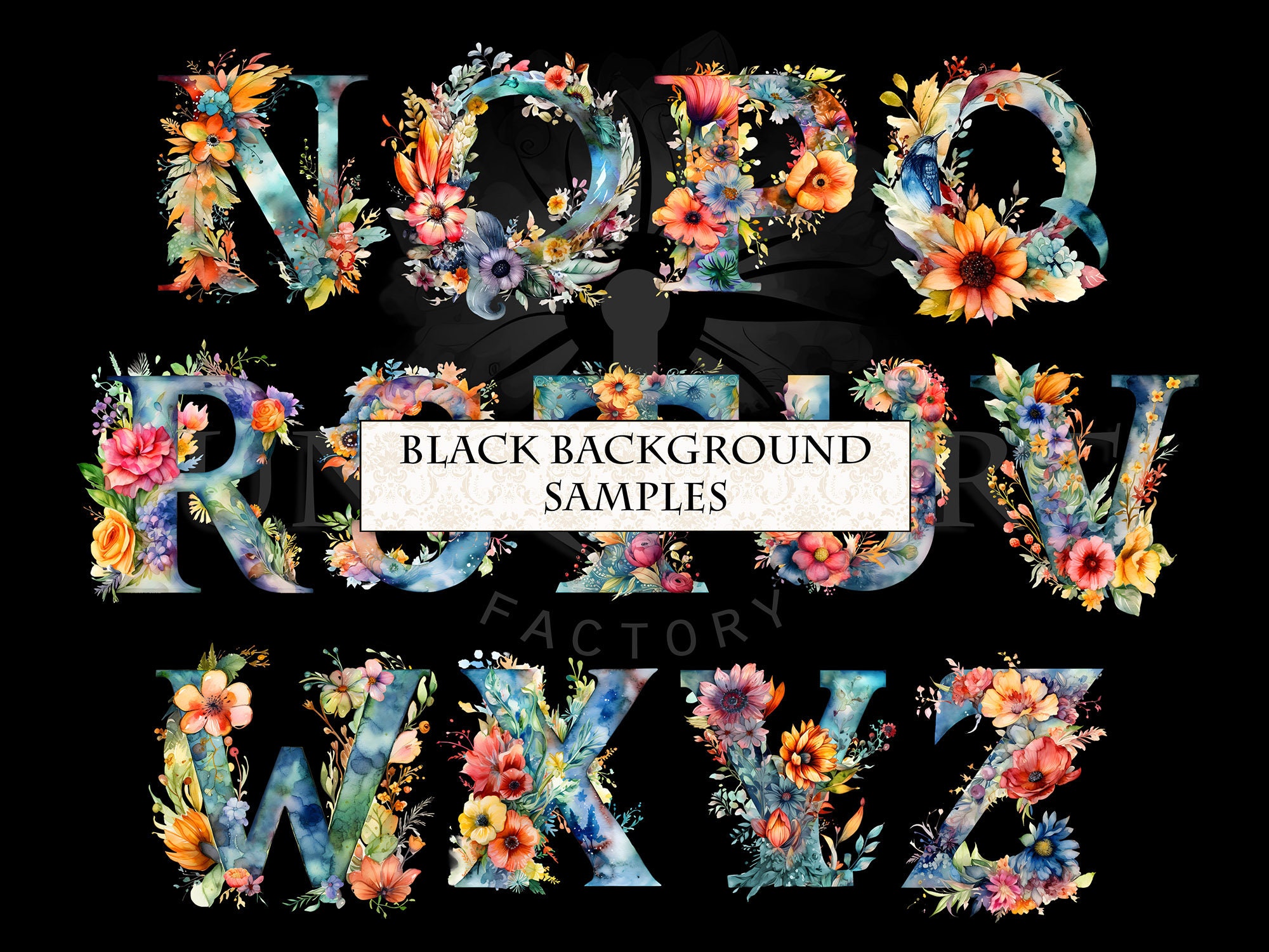 Alphabet Floral Letters Floral Fonts Watercolor Clipart - Etsy