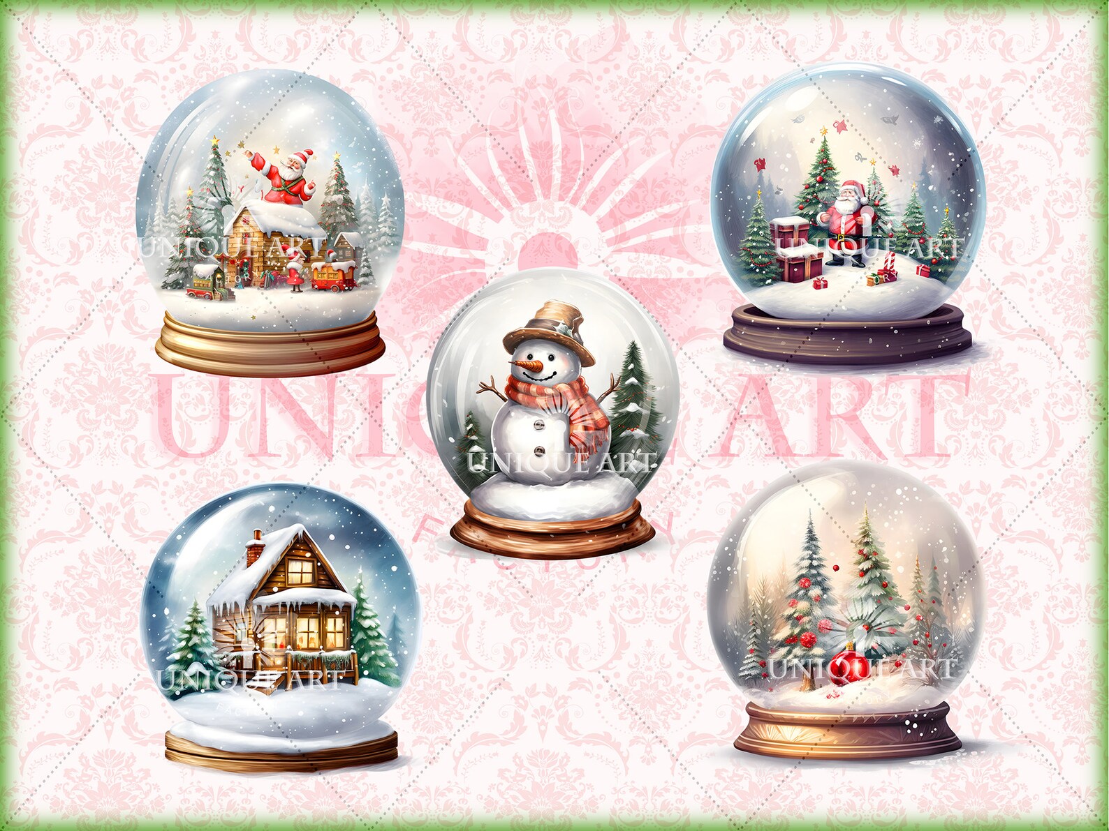 Christmas Snow Globe Watercolor Clipart Bundle HQ Printable - Etsy
