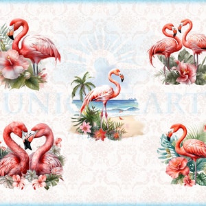 Flamingos Flamingo Birds Themed Watercolor Clipart Bundle HQ Printable ...