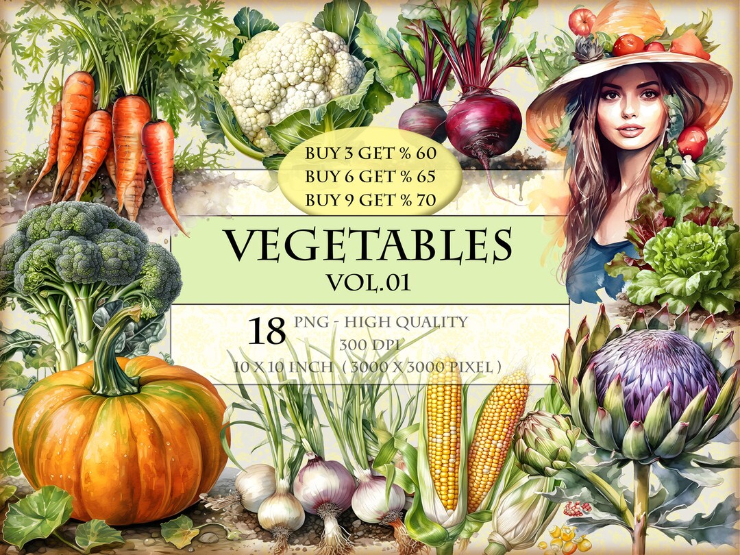 Vegetables Vol.01 Watercolor Clipart Bundle HQ Printable - Etsy