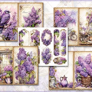 Lilacs, Watercolor Floral Junk Journal Kit, 20 JPG - 11X8.5 Inch ...