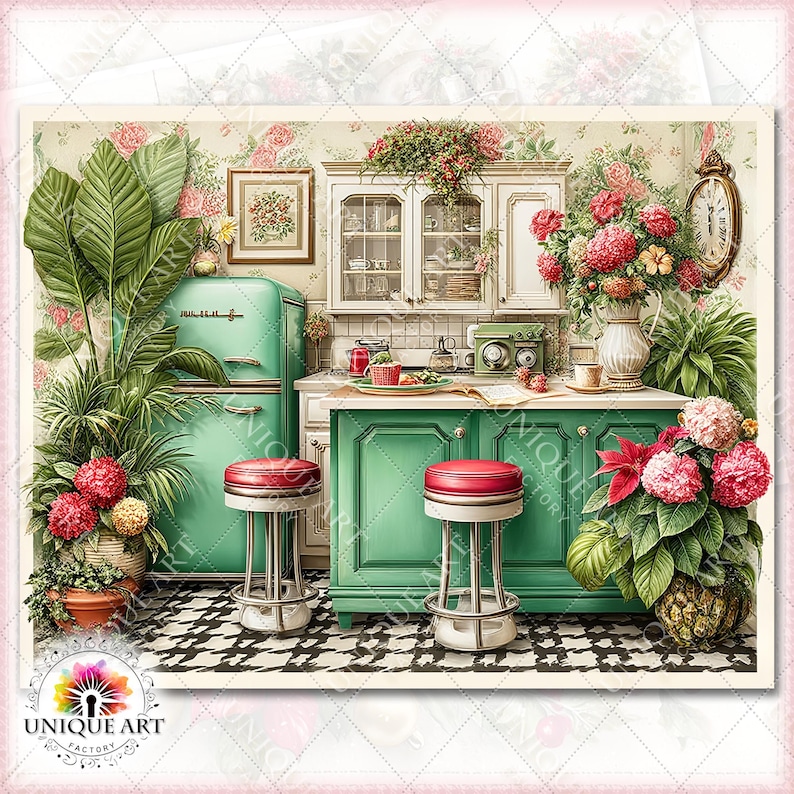 Holly Jolly Kitchen, Christmas Interior, Printable 25 JPG Image, Cozzy ...