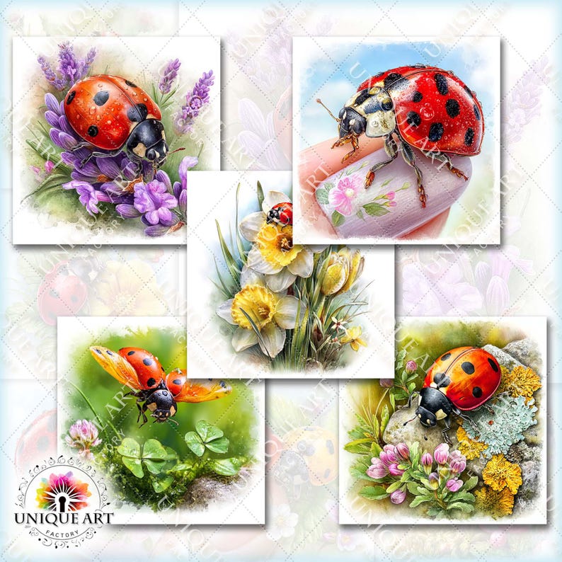 Ladybugs Clipart Bundle, Printable 30 JPEG Image, Floral Spring Meadow ...