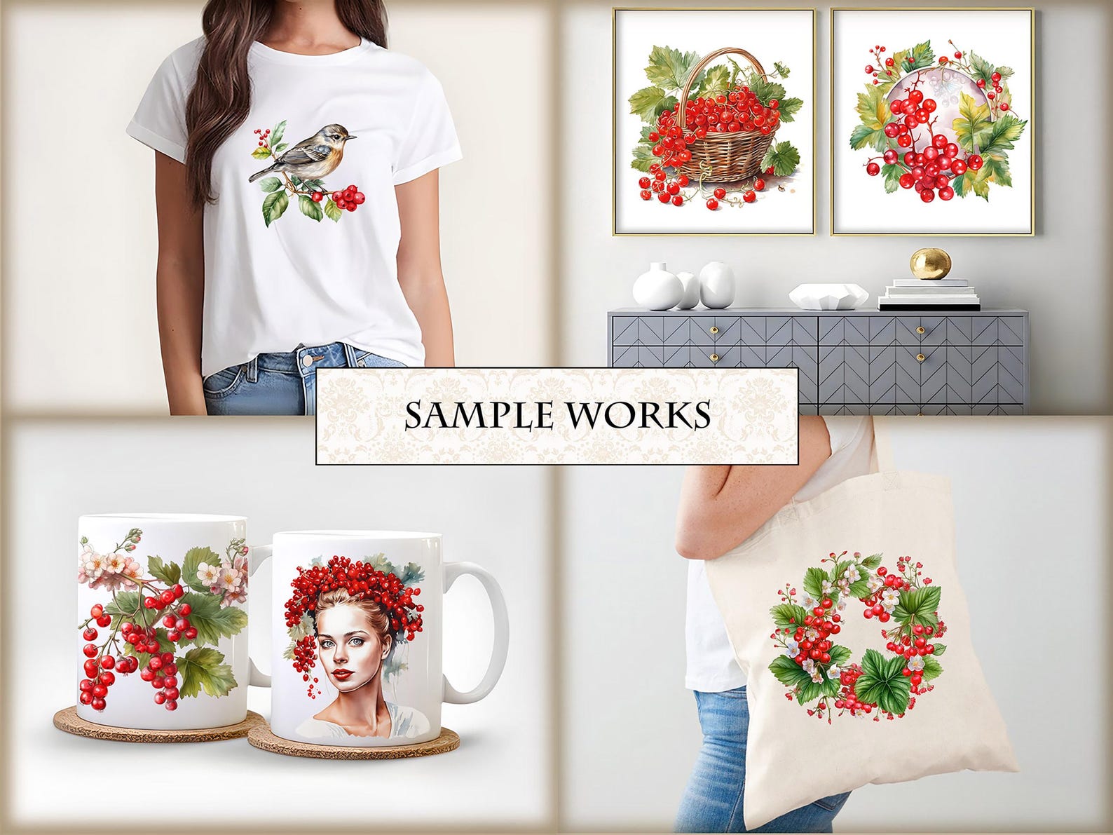 Red Currant and Blossom, Printable 25 PNG Image, Watercolor Clipart ...