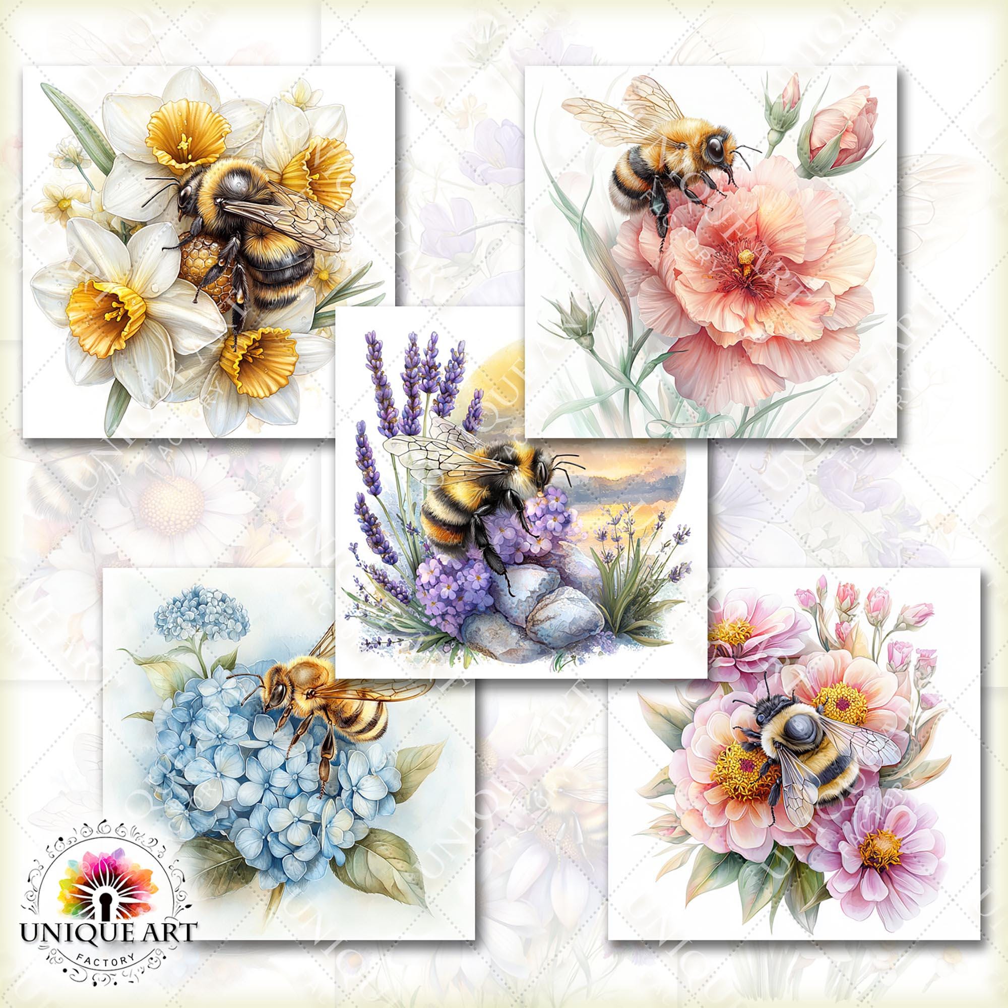 Bees and Flowers, Spring Flowers, Floral Clipart, Printable HQ 23 JPG ...