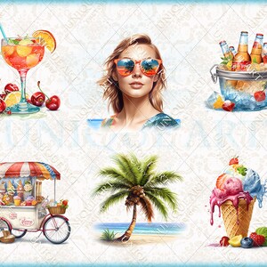 Summer Beach Colorfully, Watercolor Clipart Bundle, 32 HQ Printable PNG ...