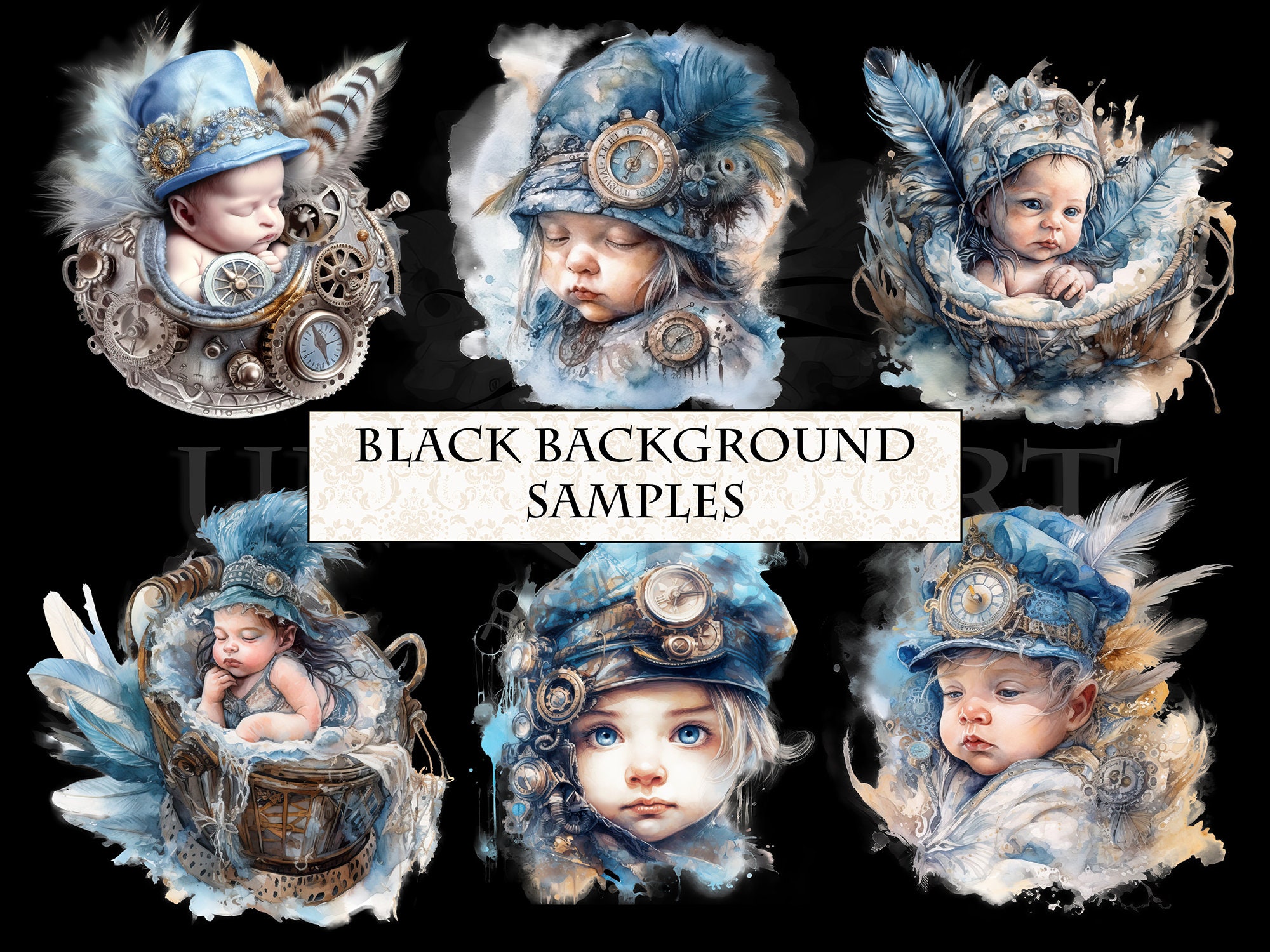 Steampunk Blue Baby and Newborn Watercolor Clipart Bundle - Etsy