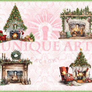 Christmas Fireplace, Gifts and Ornaments, Watercolor Clipart Bundle, HQ ...