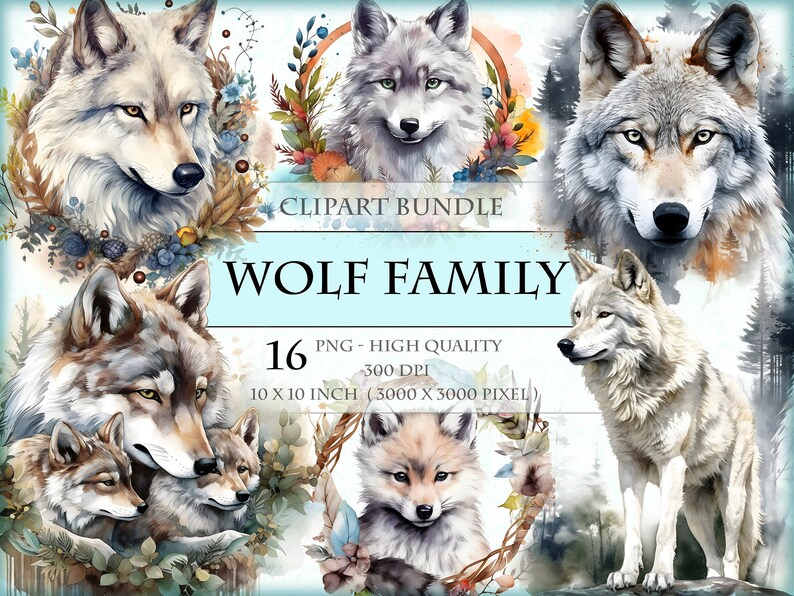 Wolf Family Watercolor Clipart Bundle HQ Printable PNG - Etsy