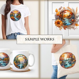 Autumn Waterfall, Stained Glass Watercolor Clipart Bundle HQ Printable ...