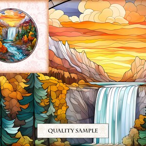 Autumn Waterfall, Stained Glass Watercolor Clipart Bundle HQ Printable ...
