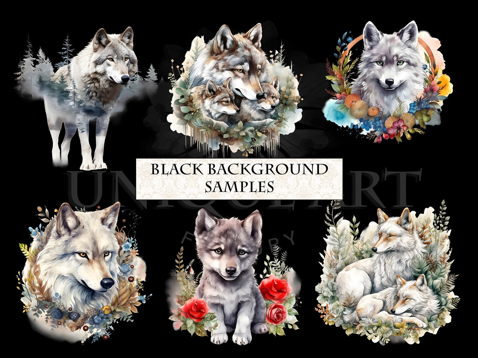 Wolf Family Watercolor Clipart Bundle HQ Printable PNG - Etsy