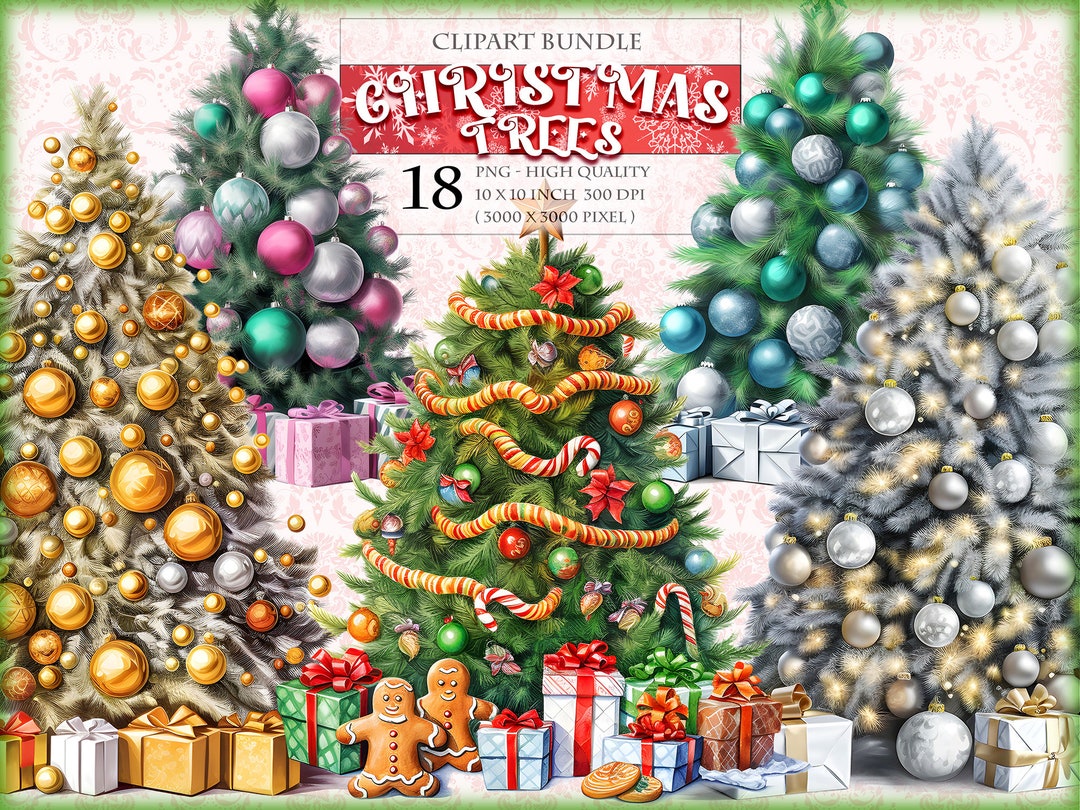Christmas Tree, Watercolor Clipart Bundle, HQ Printable, PNG Format ...