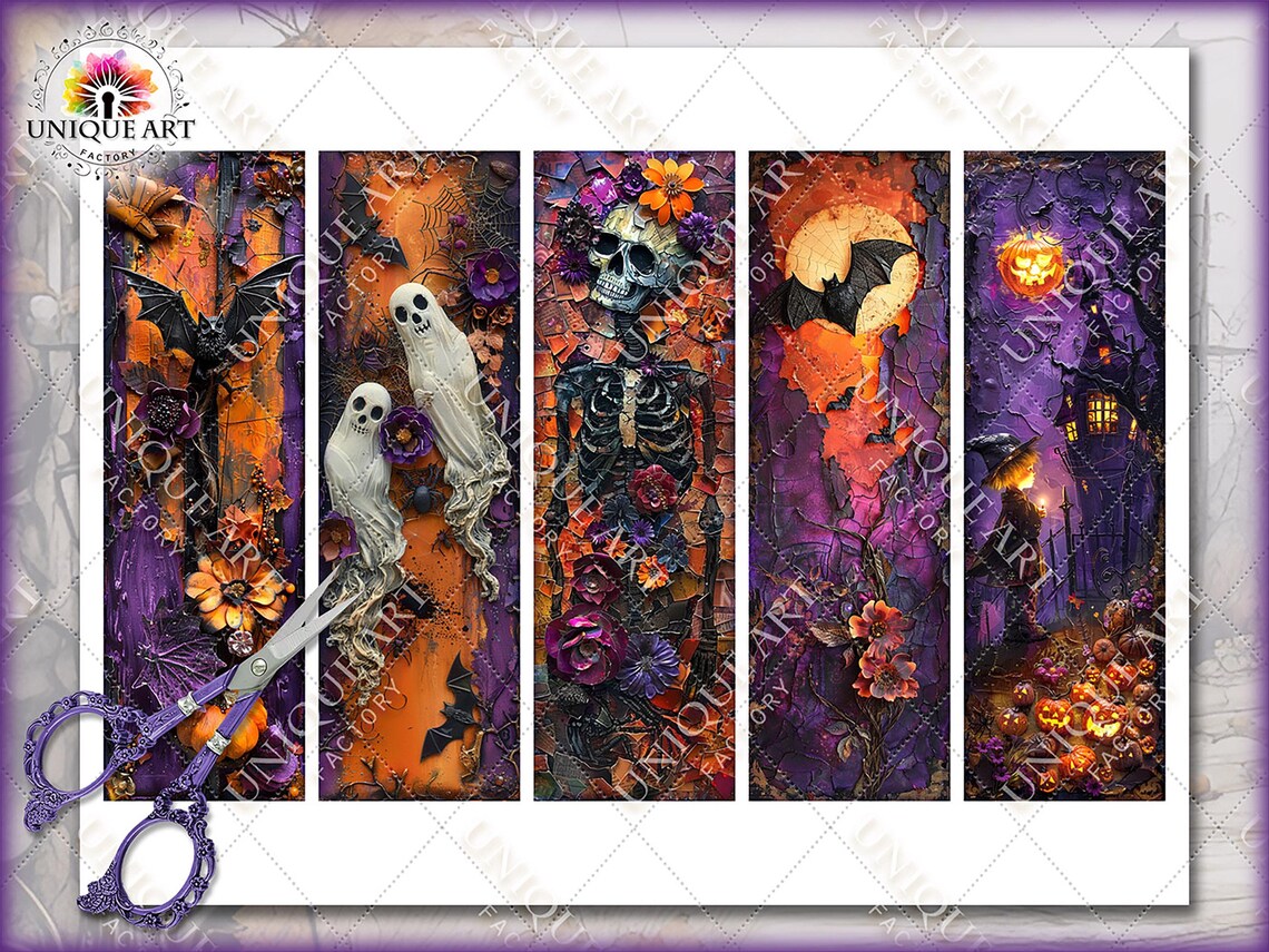 Halloween Bookmarks Vol.02, Watercolor Digital Sheets, 2x6,5 Inch 20 ...