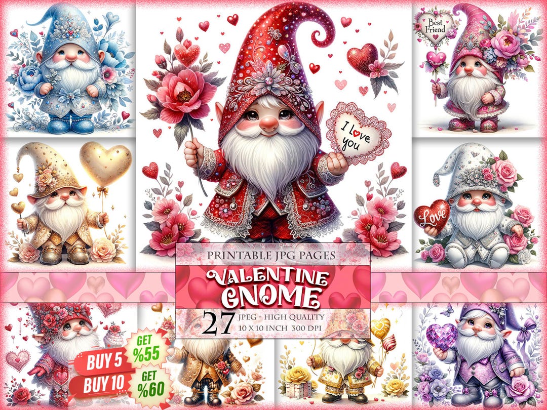 Valentine Gnome, Printable Digital Pages, Scrapbook, Junk Journal ...