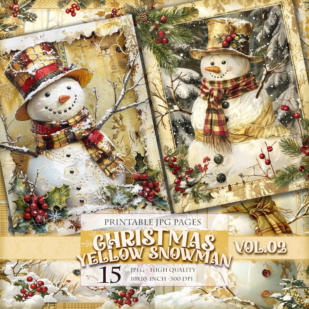 Christmas Yellow Snowman Vol.02, Winter Landscape Printable 15 HQ JPG ...