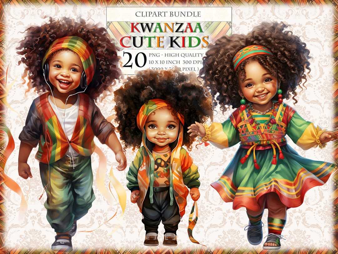 Kwanzaa Cute Kids, African American Heritage Celebration, Watercolor ...