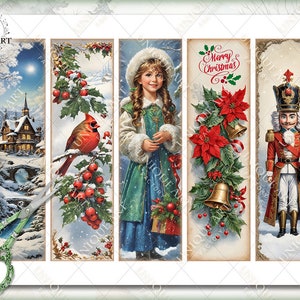 Vintage Christmas Bookmarks, Noel Themed Watercolor Digital Sheets, 2x7 ...