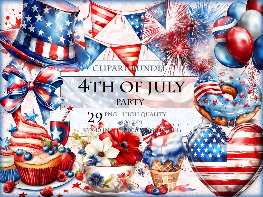 4th of July Party / Independence Day / Patriotic Watercolor Clipart ...