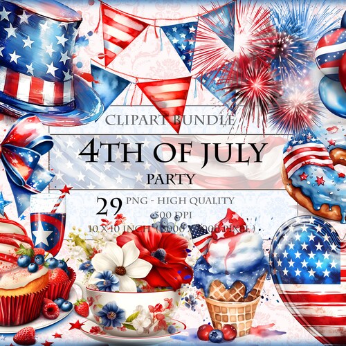 Watercolor 4th of July Clipart Patriotic Digital Prints - Etsy