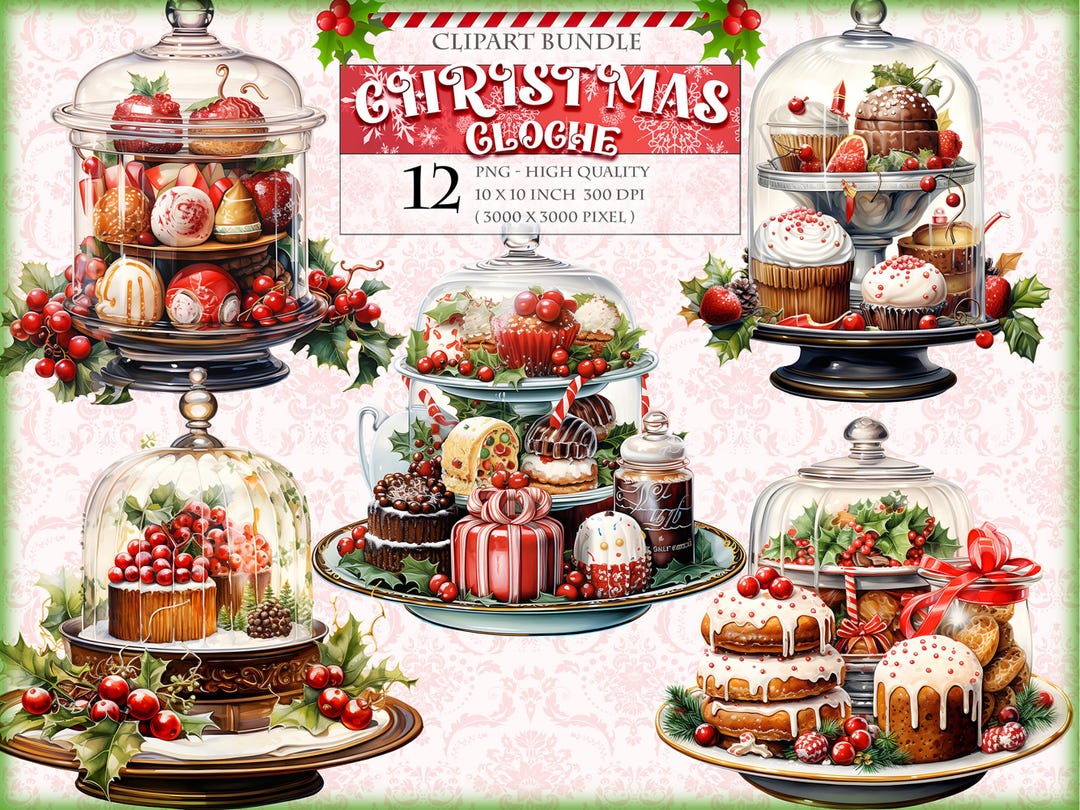 Christmas Cloche, Pastry, Cookie, Cupcake, Muffin, Printable 12 PNG ...