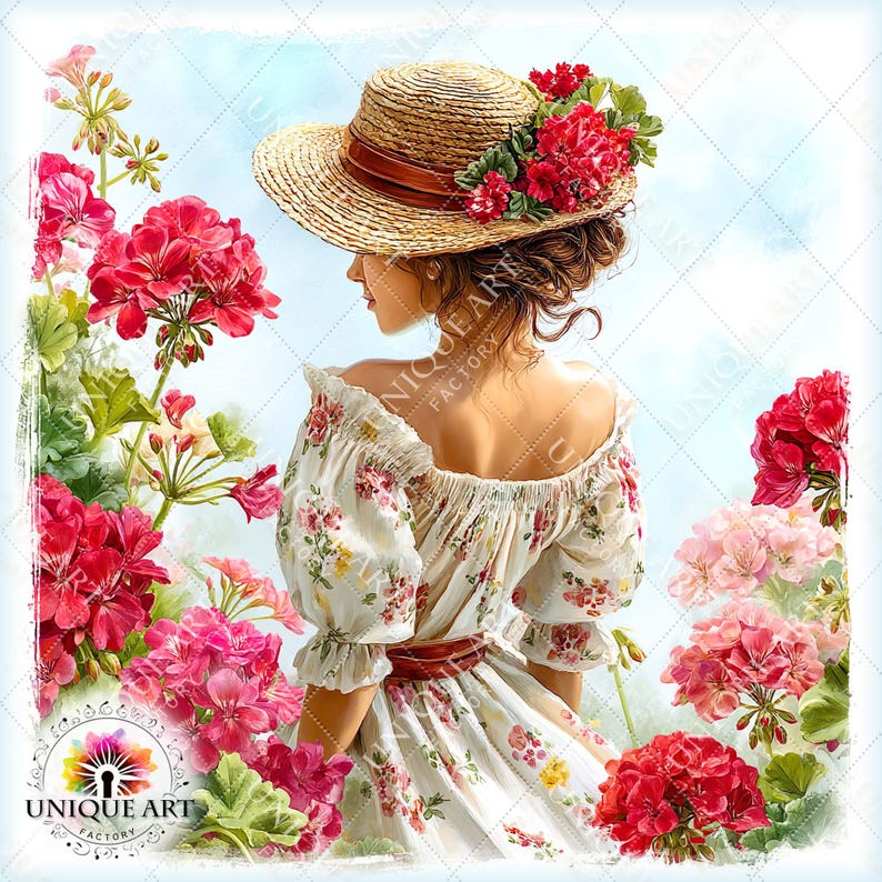 Geranium Season, Floral Clipart Set, Printable 50 JPG Image, Red Pink ...