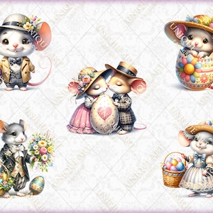 Easter Cute Mouse, Watercolor Clipart Bundle, 20 HQ Printable PNG, Junk ...