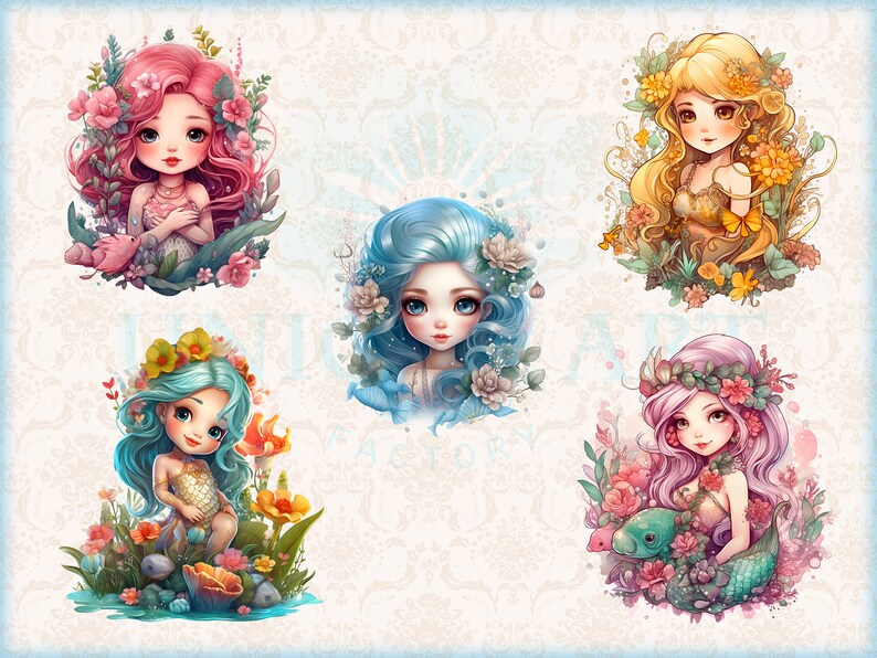 Little Cute Mermaids Magical Sea Maiden Sea Princess - Etsy