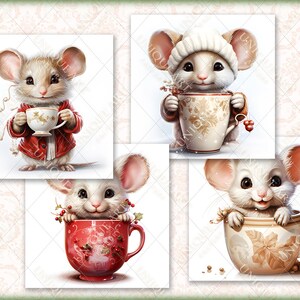 Christmas Coffee Mice, Cute Mouse, Watercolor Printable Pages, Digital ...