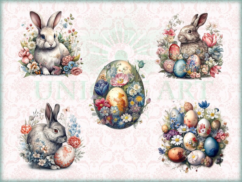 Bunny and Easter Eggs Watercolor Clipart Bundle HQ - Etsy