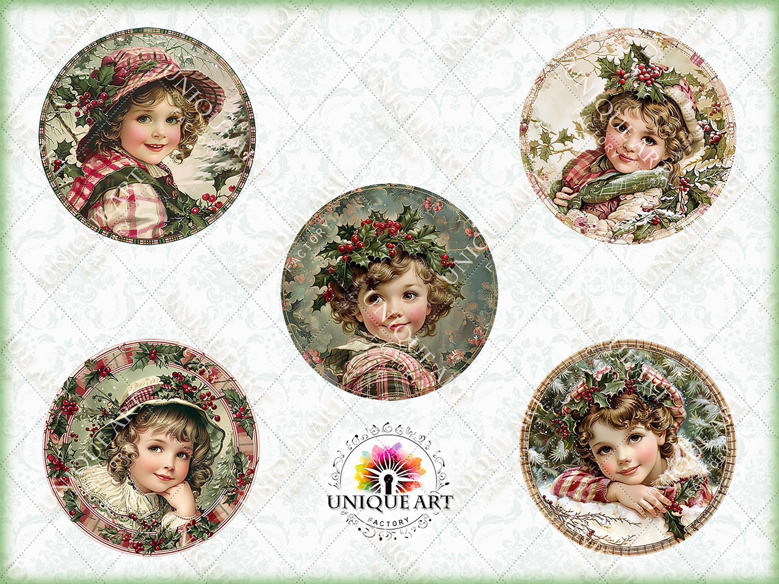 Christmas Cute Girls Round Ornaments, Watercolor Clipart Bundle, 15 HQ ...